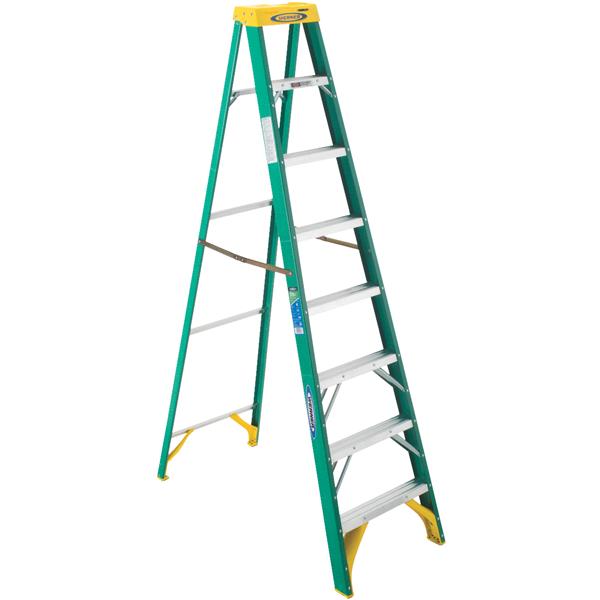 Werner 8 Ft. Fiberglass Step Ladder with 225 Lb. Load Capacity Type II ...